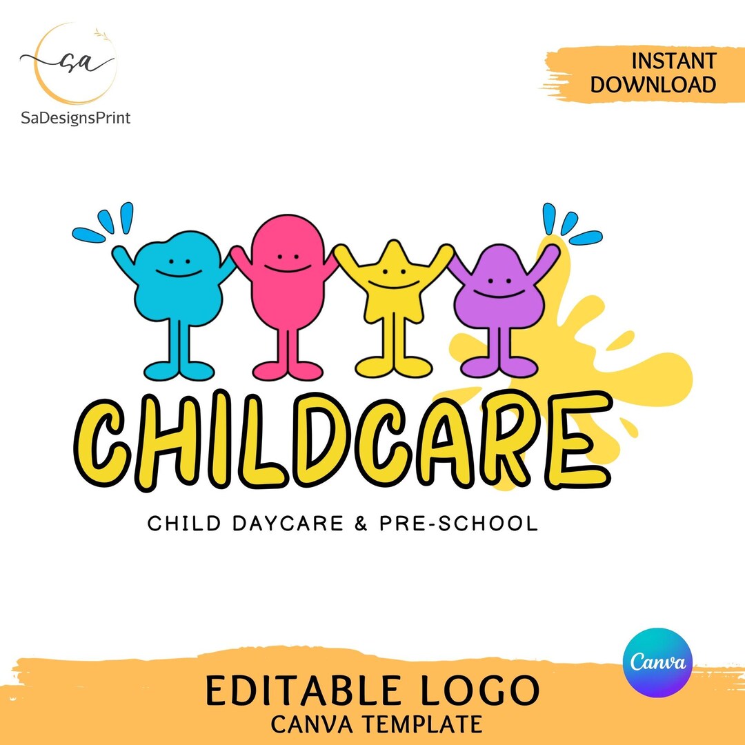 Editable Kindergarten Logo Childcare Logo Kids Home Daycare Logo ...