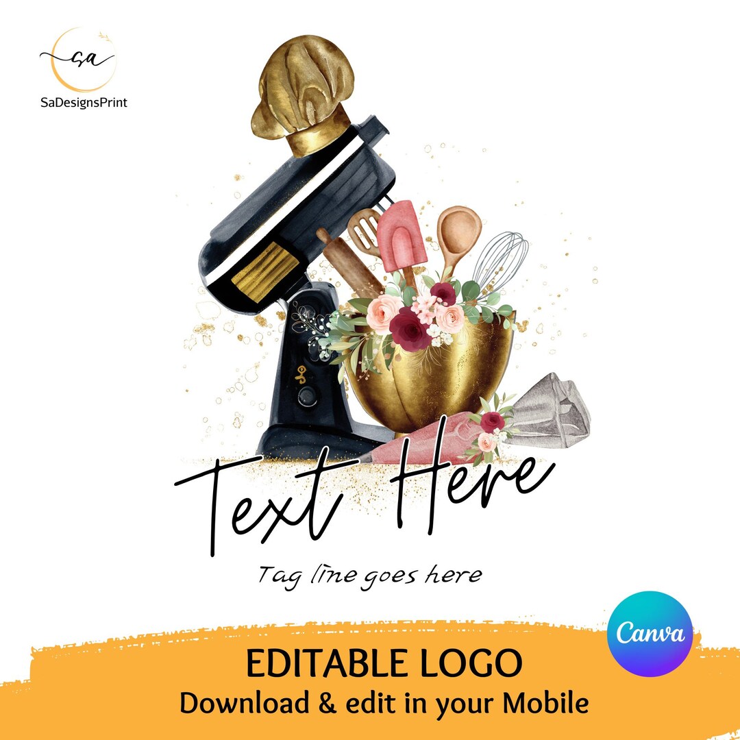 Editable Watercolor Baking Logo for Home Bakers DIY Bakery Logo for ...