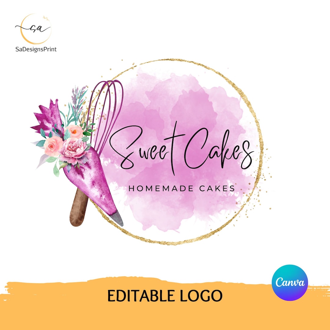 Editable Watercolor Baking Logo for Home Bakers DIY Bakery Logo for ...