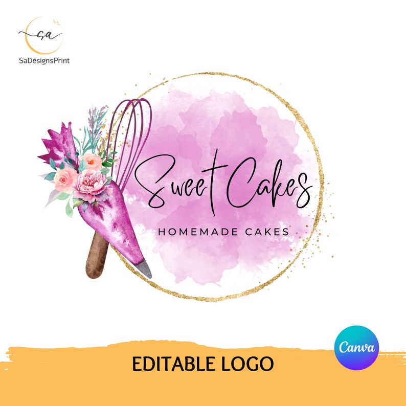 Editable Watercolor Baking Logo for Home Bakers DIY Bakery Logo for ...