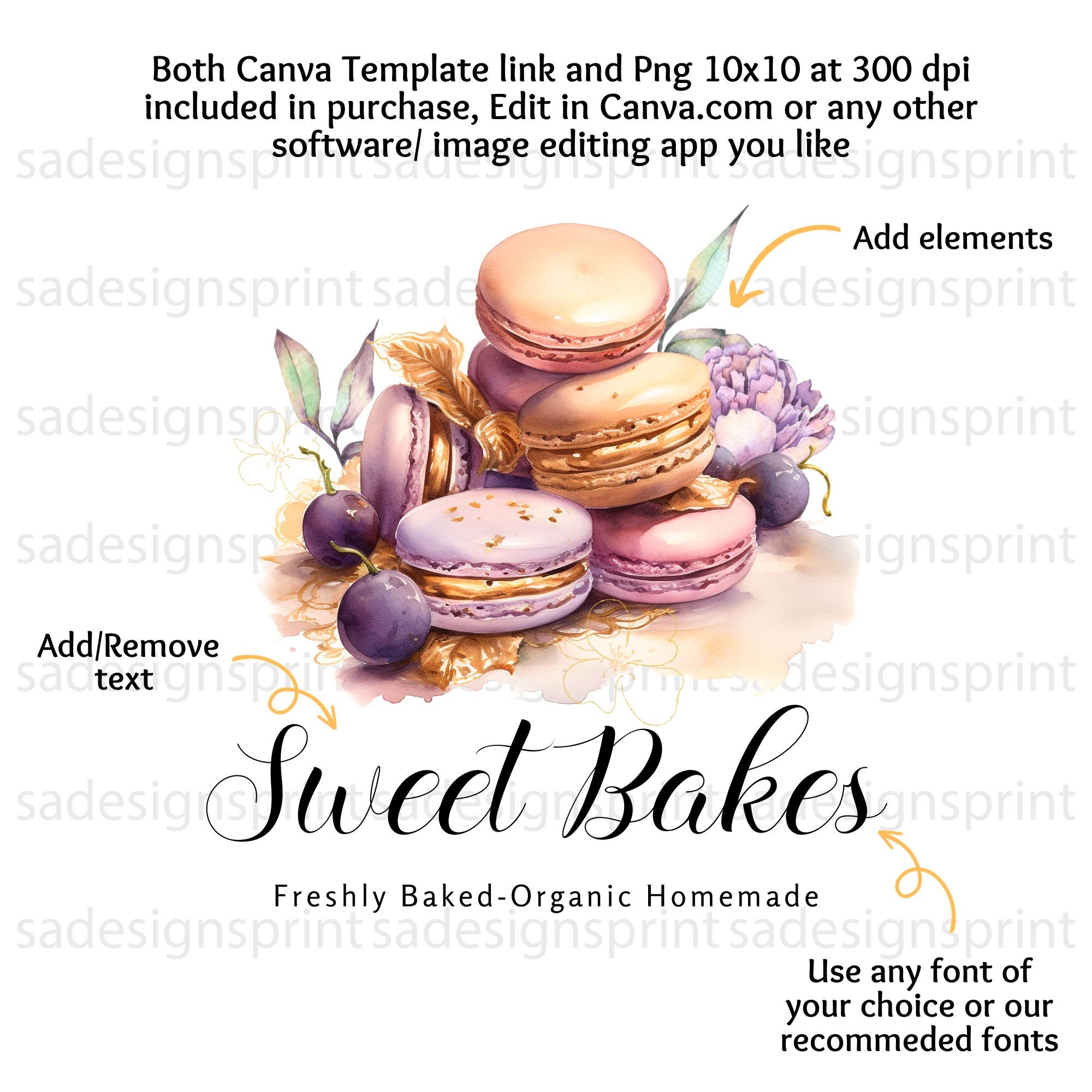 Editable Watercolor Baking Logo for Home Bakers DIY Bakery Logo for ...