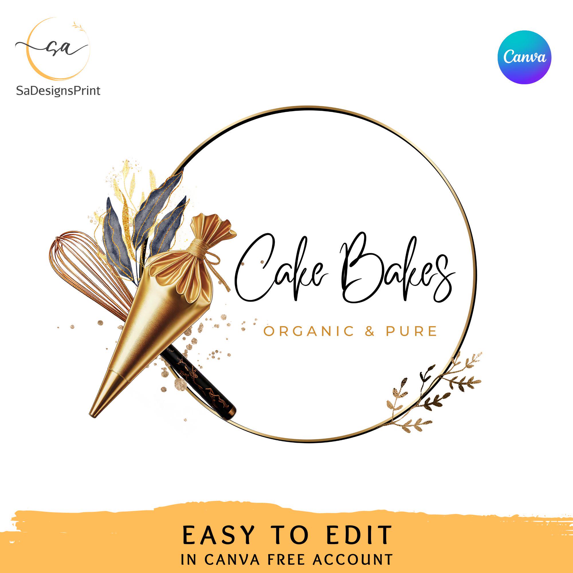 Gold Bakery Logo Editable Canva Logo Template Bakery Business Logo DIY ...