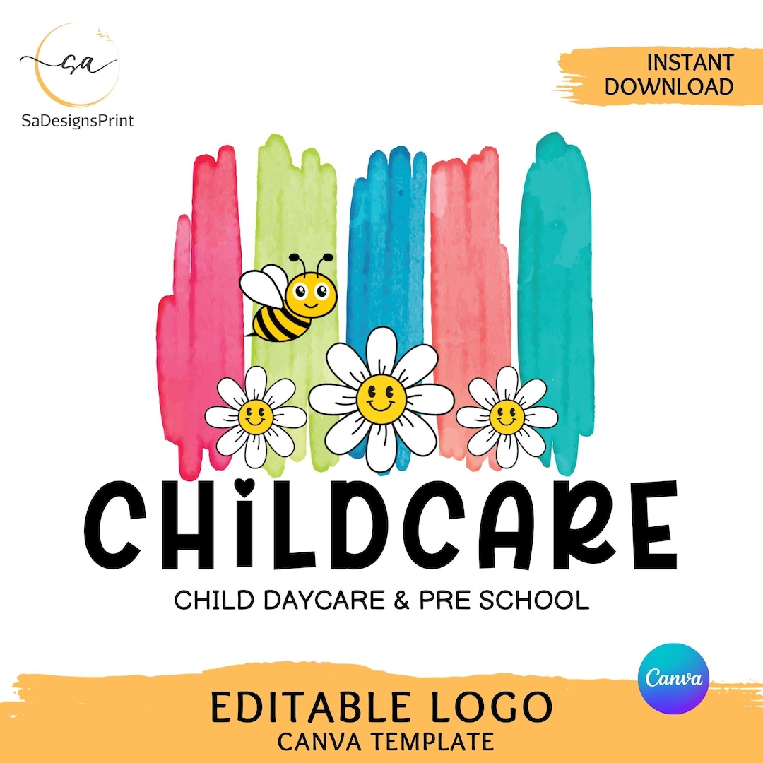 Editable Brush Stroke Logo Childcare Logo Kids Home Daycare Logo ...