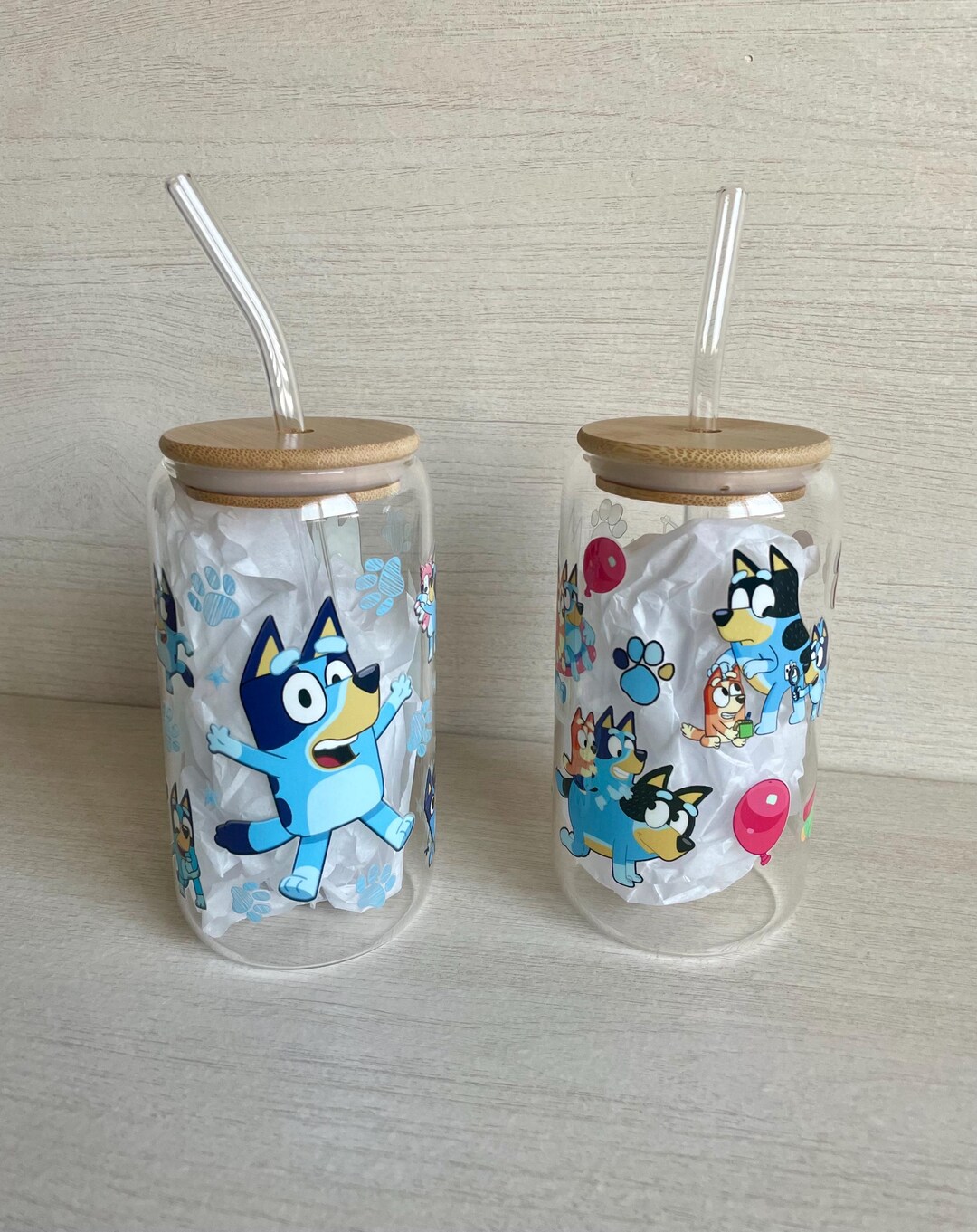 Bluey Cup With Bamboo Lid and Glass Straw - Etsy