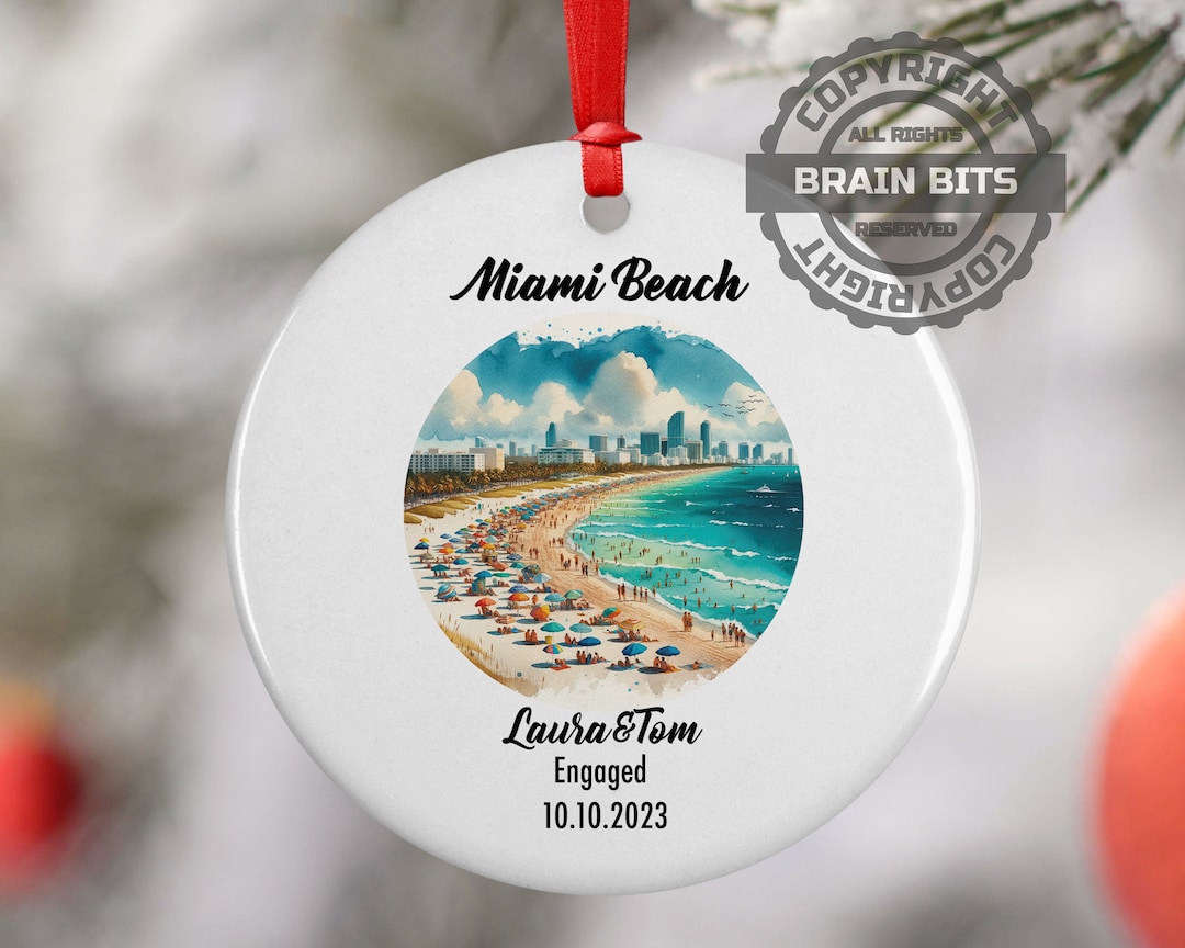 Miami Beach Ornament, Engagement, Married, Travel, Gift for Engaged ...
