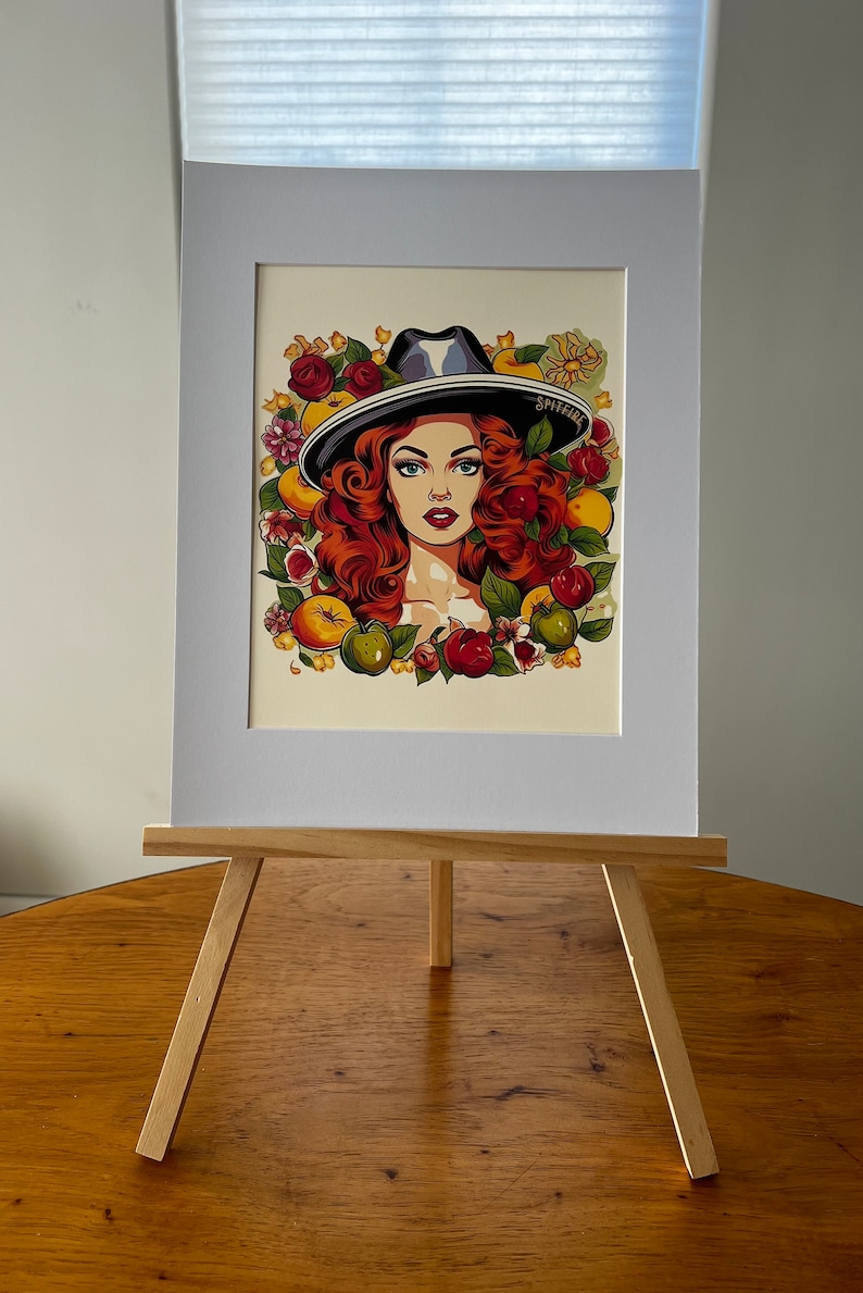 Spitfire Red-head Pin-up Girl Cowgirl Fruit Flowers Background, Digital ...