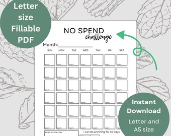 No Spend Challenge Tracker, 30 Day No Spend Challenge, No Spend ...
