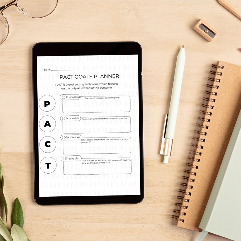 PACT Goal Setting Worksheet | Growth Planner, Goal Tracker, Printable ...