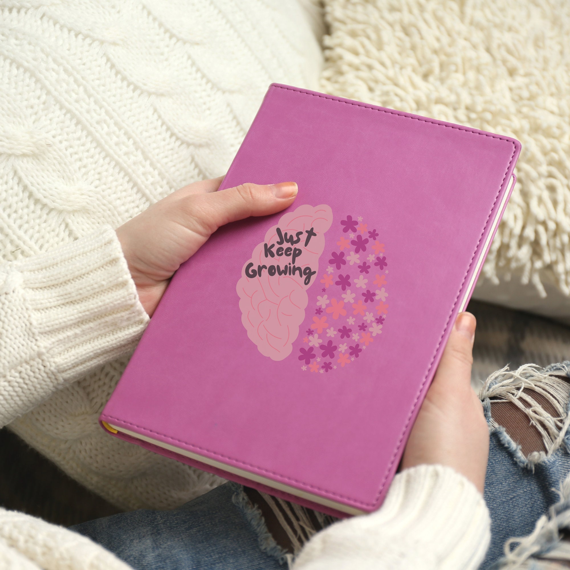 Just Keep Growing SVG, Pink Brain PNG, Sublimation Design, Mental ...