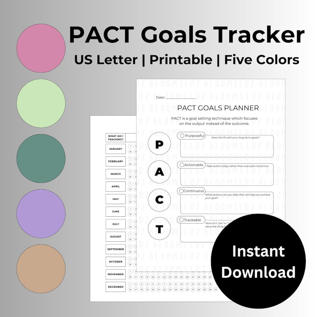 PACT Goal Setting Worksheet | Growth Planner, Goal Tracker, Printable ...