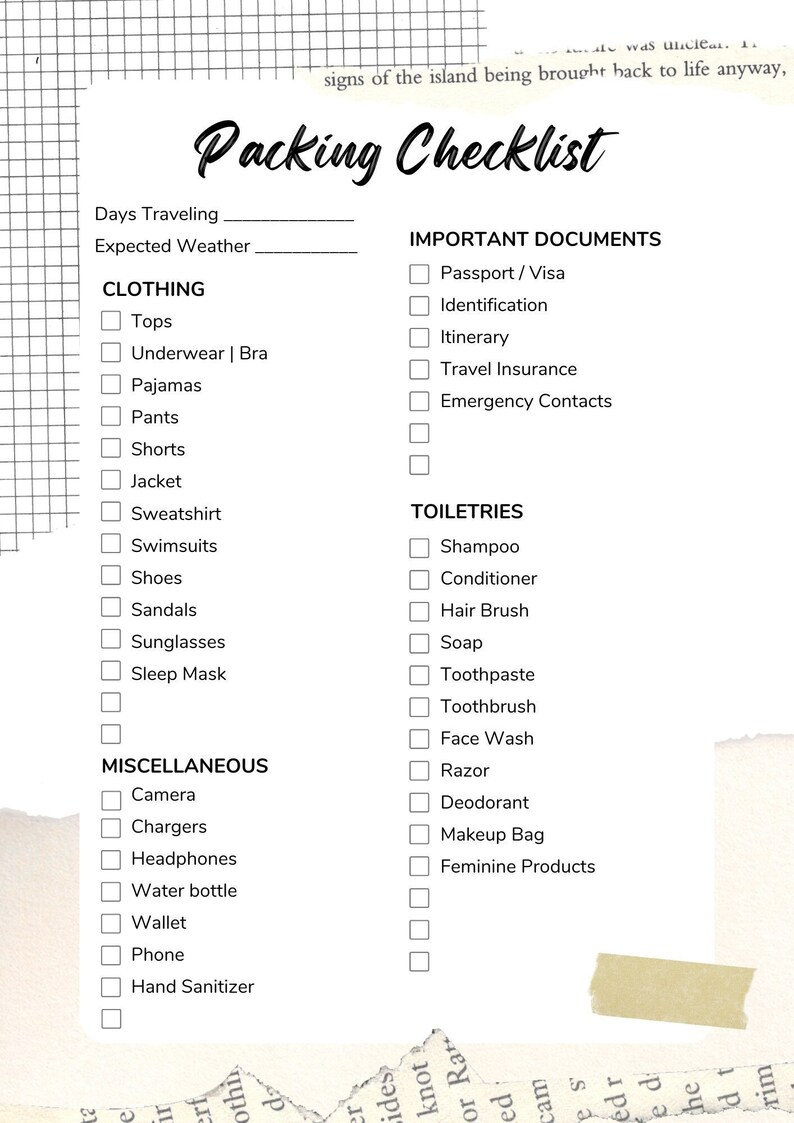 Packing List Digital Planning - Etsy