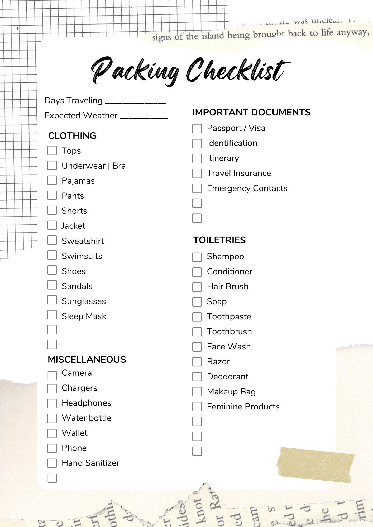 Packing List Digital Planning - Etsy