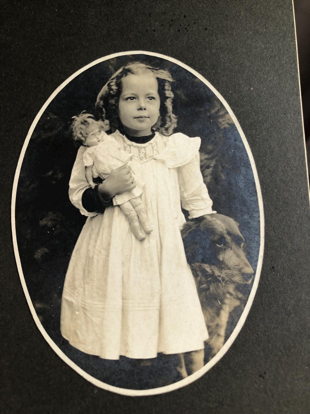 Antique Photo Doll Dog Sweet Edwardian Girl Photo on Board Sausage ...