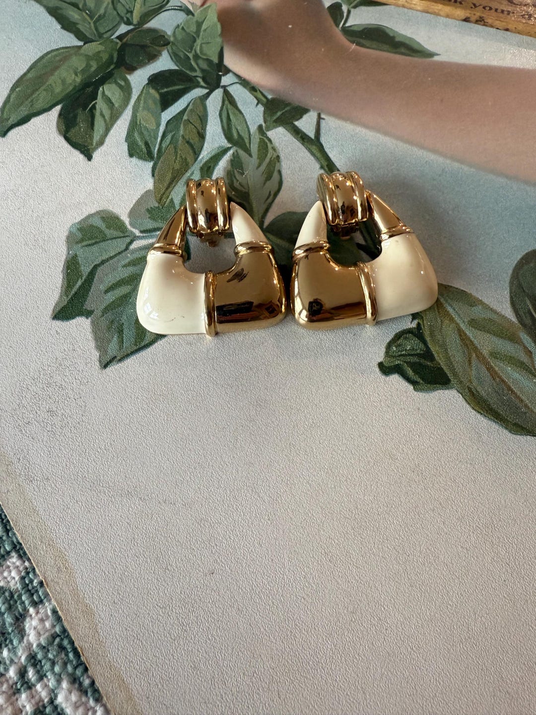 Vintage Givenchy Large Door Knocker Earringa Cream Enamel & Gold Tone Statement Earrings Signed ...