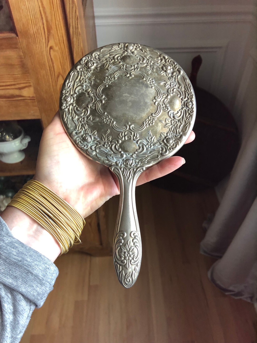 Vintage Silver Plate Roses Hand Mirror Looking Glass Boudoir - Etsy
