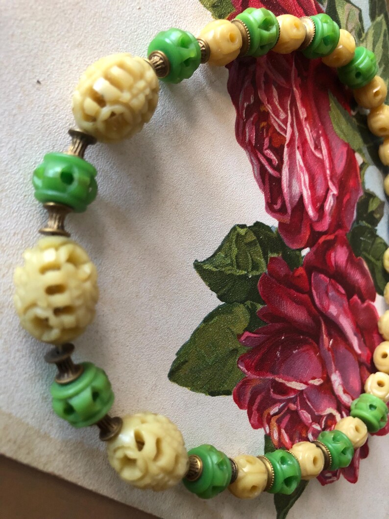 Vintage Deco Carved Celluloid Bead Chinese Necklace Barrel Clasp - Etsy