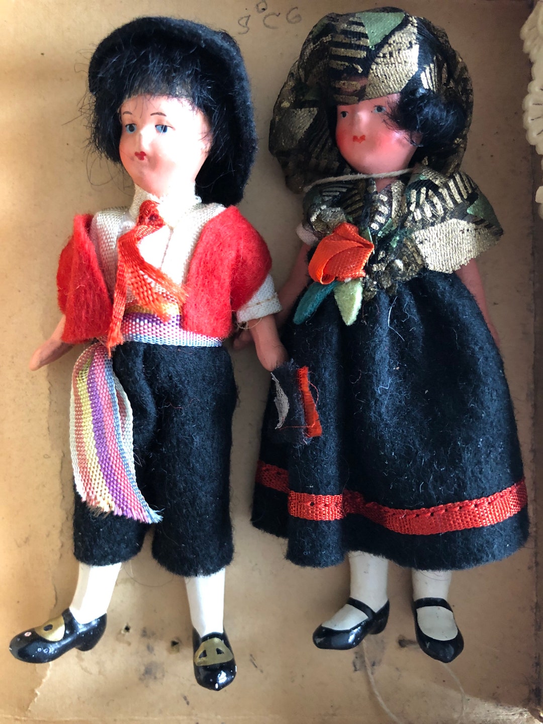 Vintage Miniature Pair Composition Dolls European Costume Dollhouse ...