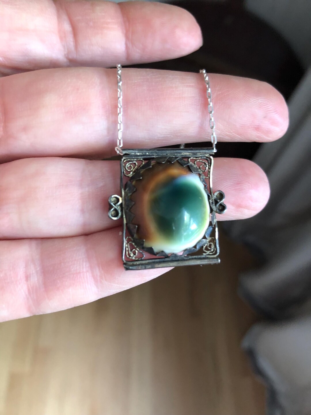 Vintage Cats Eye Operculum Silver Necklace Vintage Jewelry - Etsy