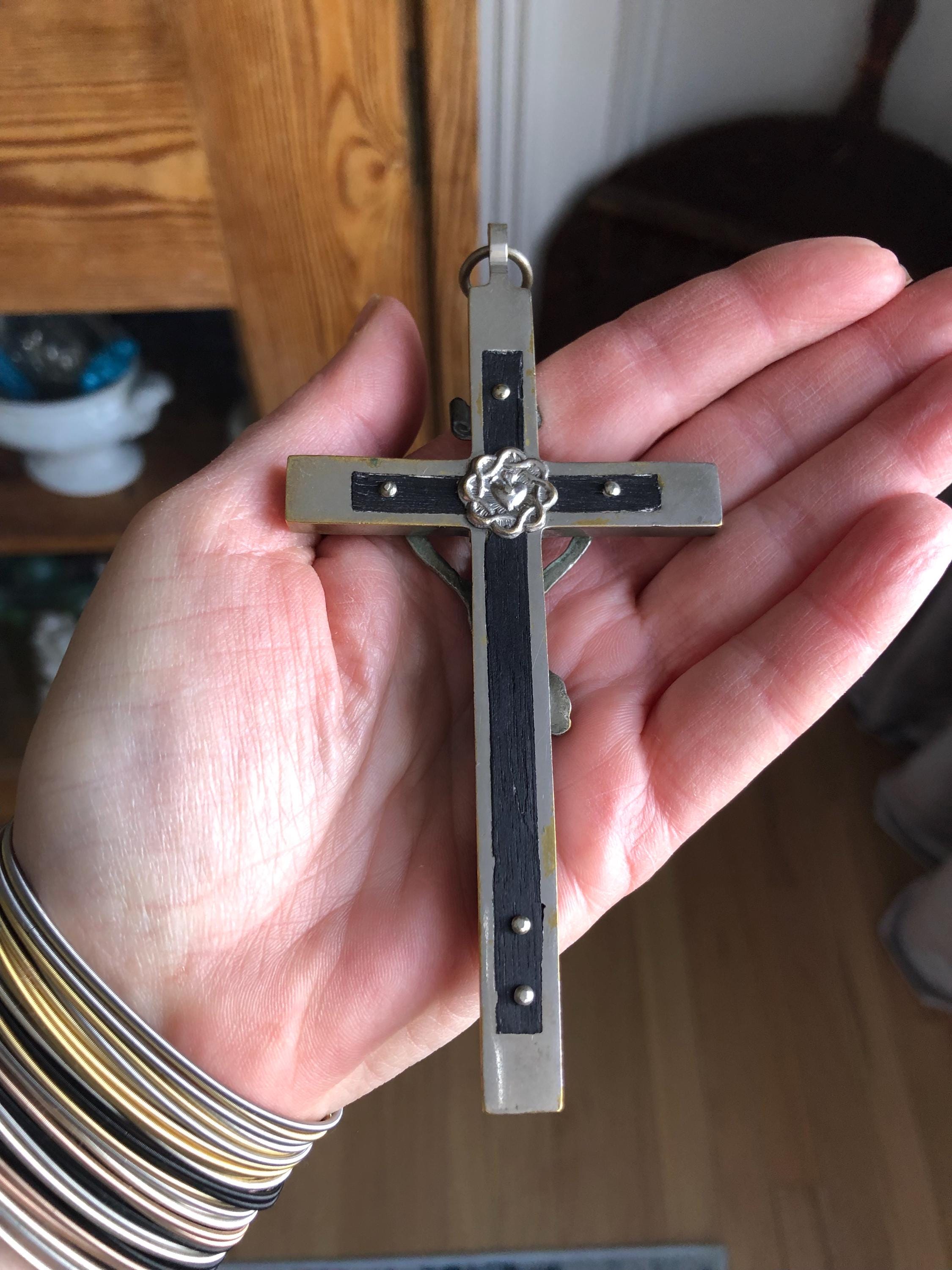 Large Antique Cross Skull & Crossbones Monastery Nun Ebony Wood Inlay ...