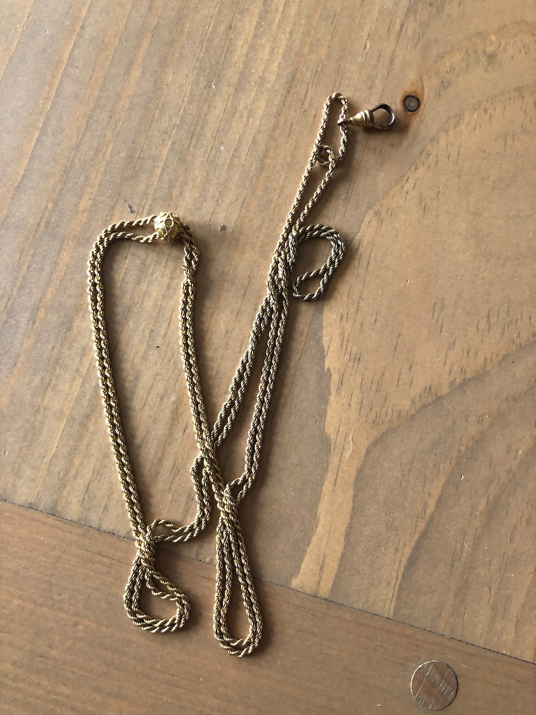 Antique Gold Filled Watch Fob Chain Long With Etruscan Round Slide ...