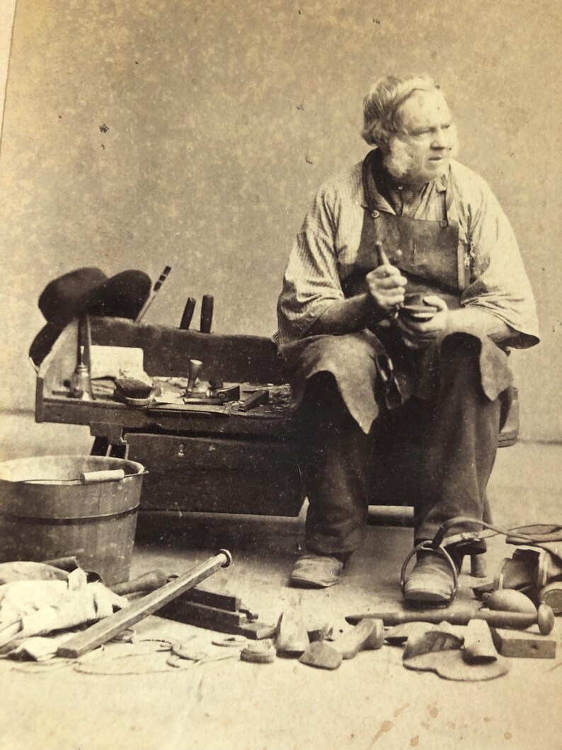Rare Antique Cabinet Card Photo Original Occupational Shoemaker Cobbler ...