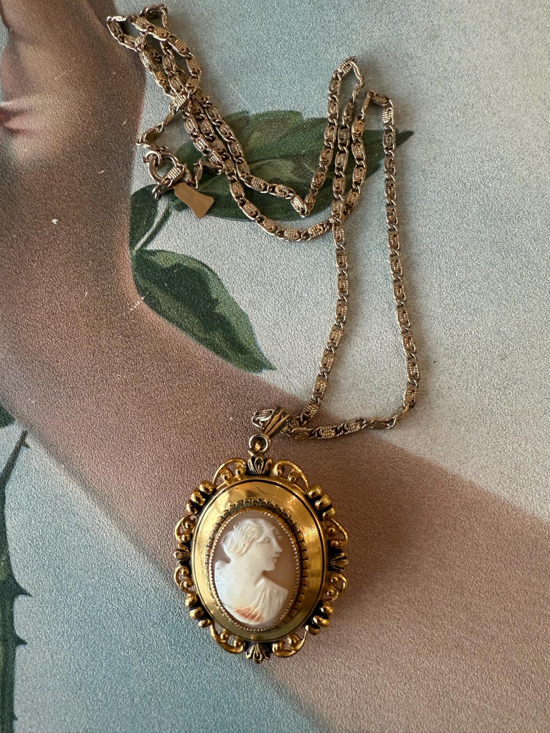 Vintage Shell Cameo Locket Gold Tone With Regina Fancy Chain - Etsy