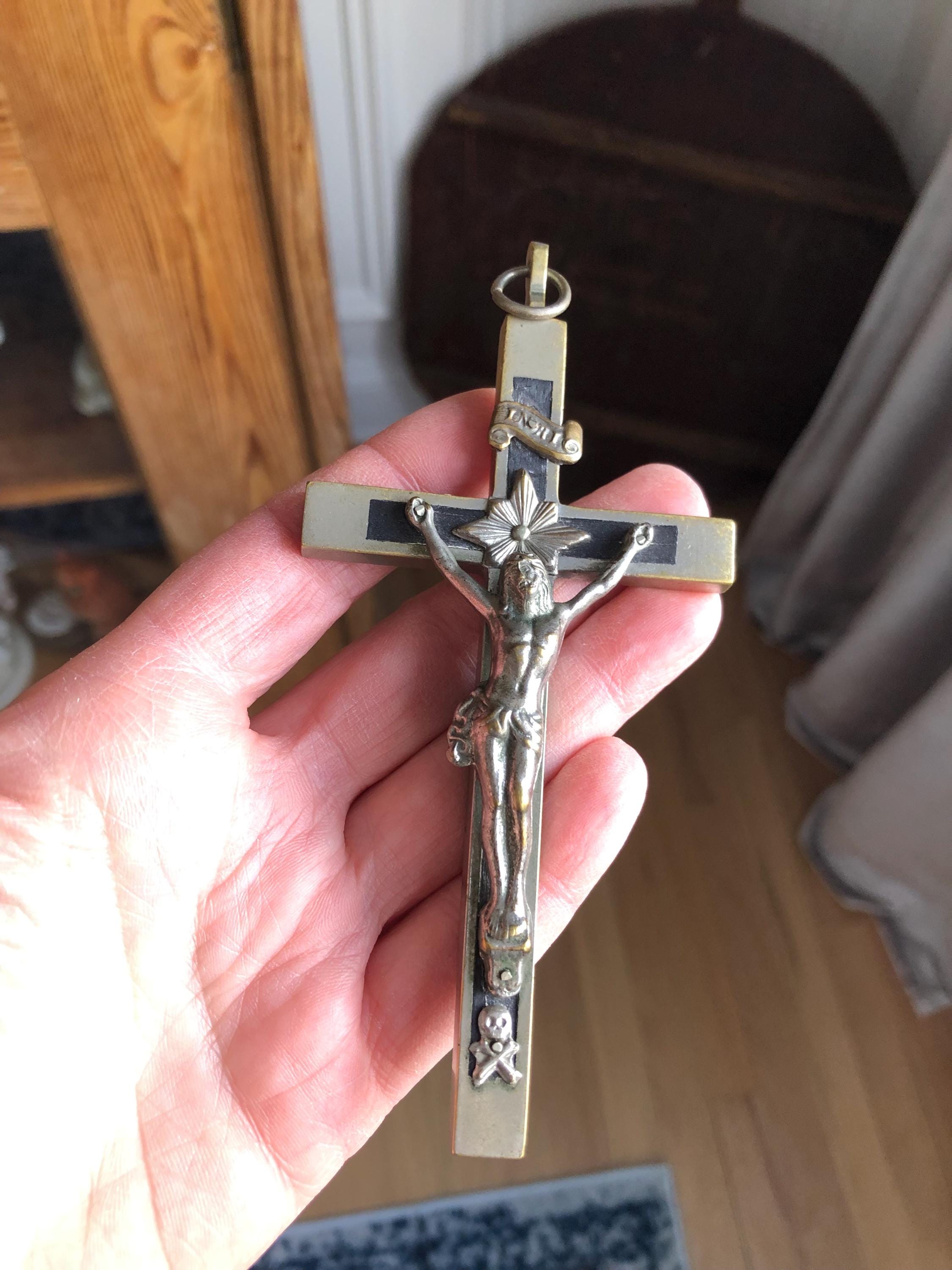Large Antique Cross Skull & Crossbones Monastery Nun Ebony Wood Inlay ...