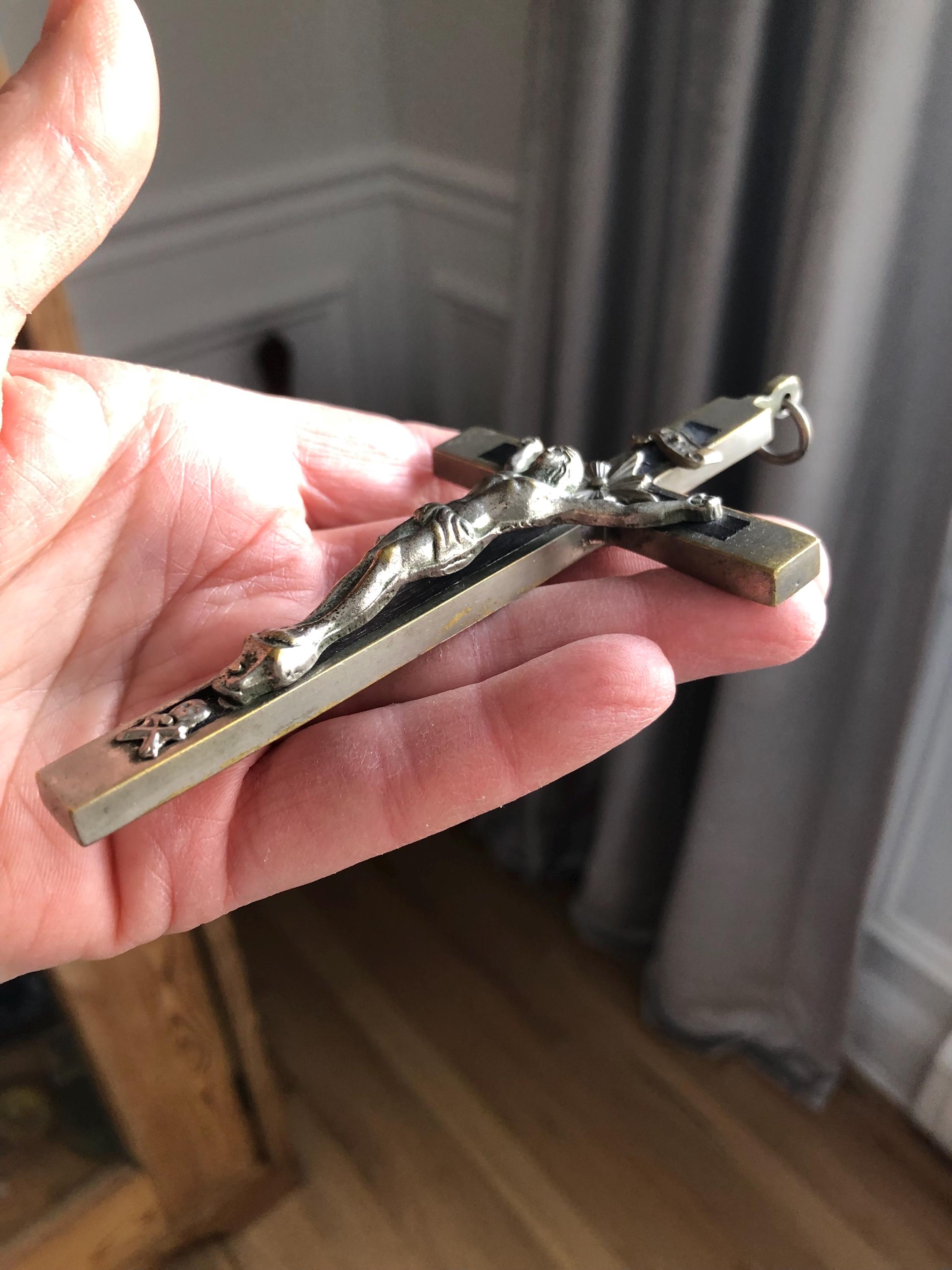 Large Antique Cross Skull & Crossbones Monastery Nun Ebony Wood Inlay ...