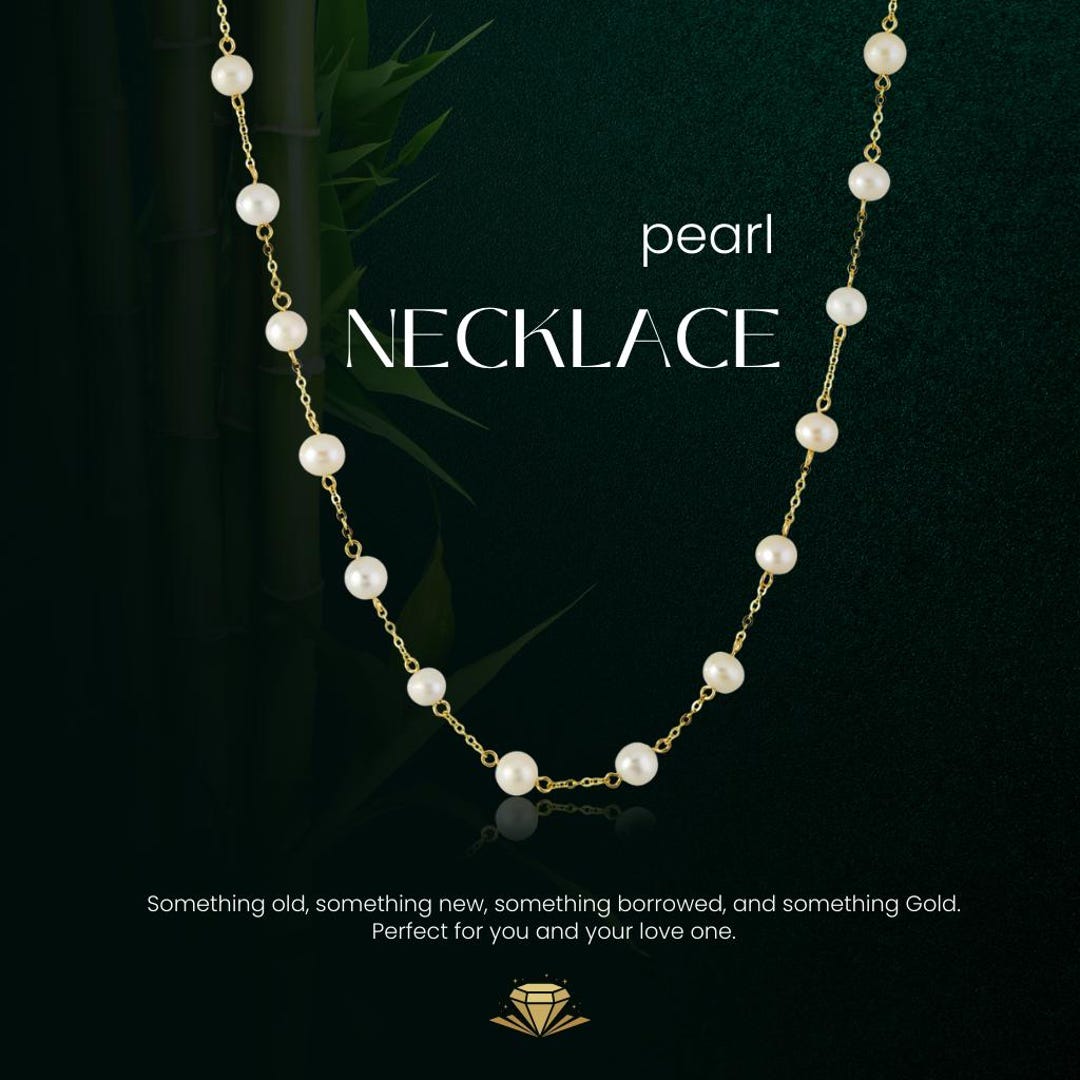 14K Yellow Gold Handmade Station Pearl Necklace With 5 MM Gemstones - Etsy