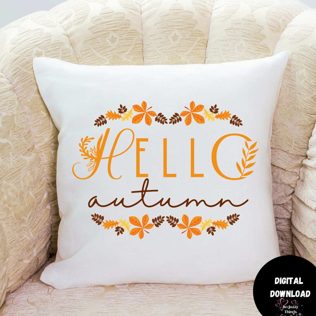 Hello Autumn Fall Leaves Pumpkin Design Svg Png Pdf Eps DIY Digital Cut ...