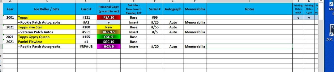 Sports Card Collection Tracker - Template - Etsy