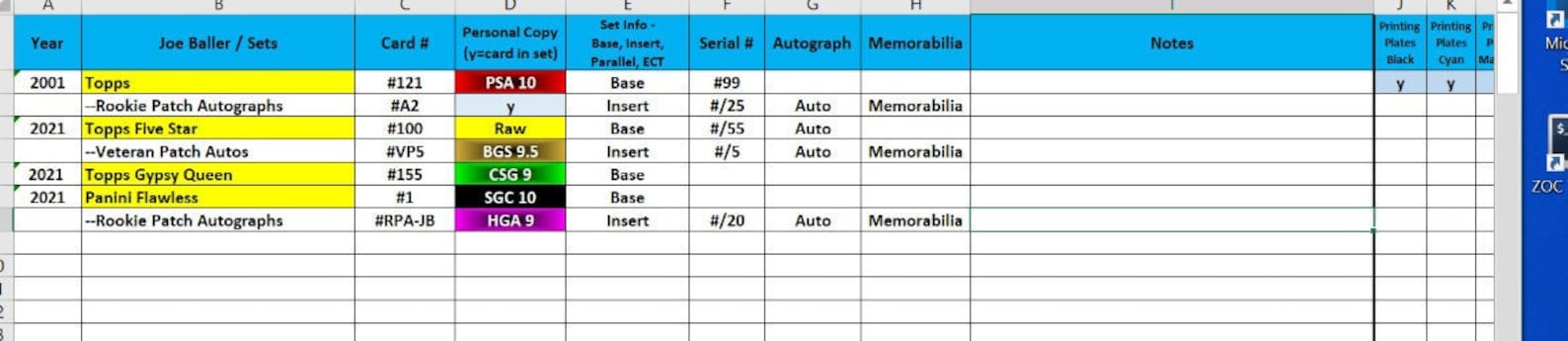 Sports Card Collection Tracker - Template - Etsy