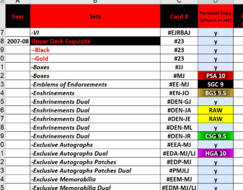 Michael Jordan Sports Card Checklist & Collection Tracker - Etsy