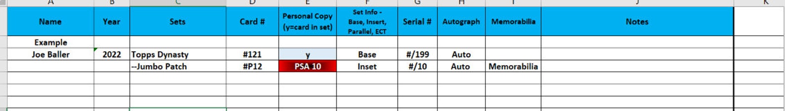 Sports Card Collection Tracker - Template - Etsy