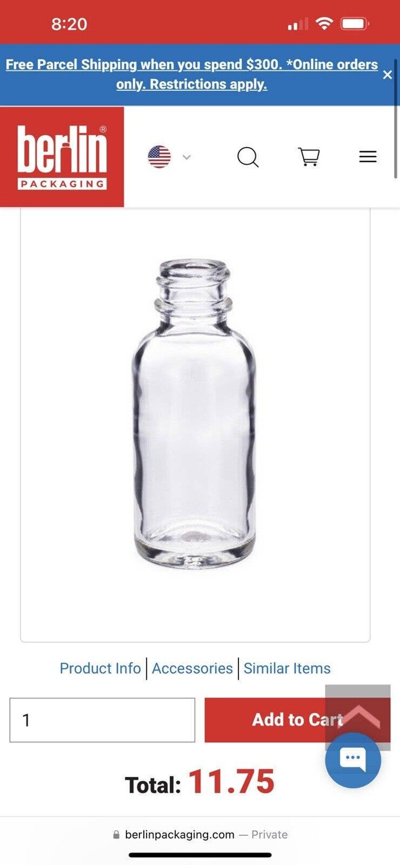1 Oz Clear Glass Boston Round Bottle With 20-400 Neck Finish *bottle ...