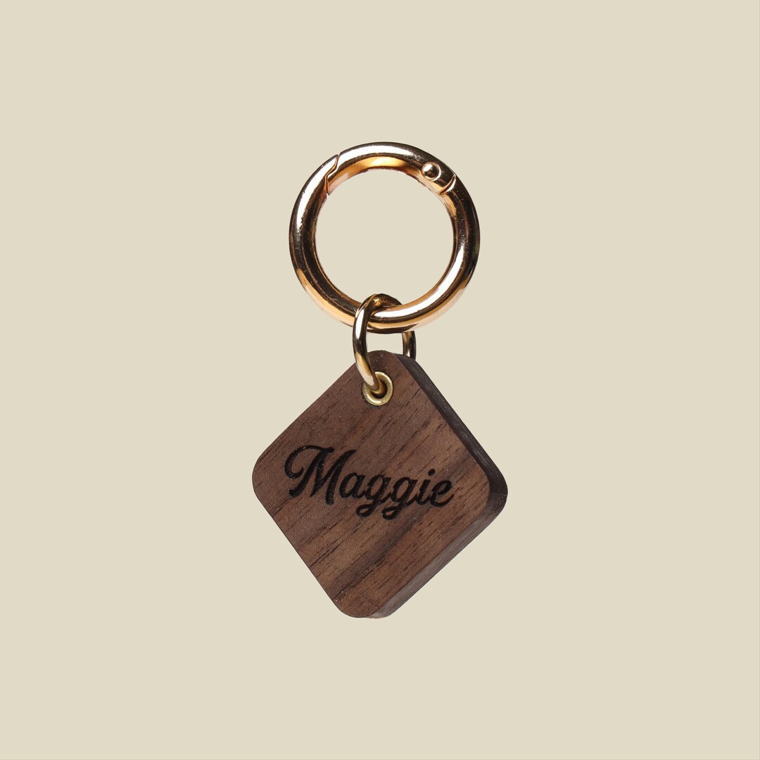 MCM Walnut Dog Cat Wood Tag – Diamond Shape, Custom Engraved Pet Name ...