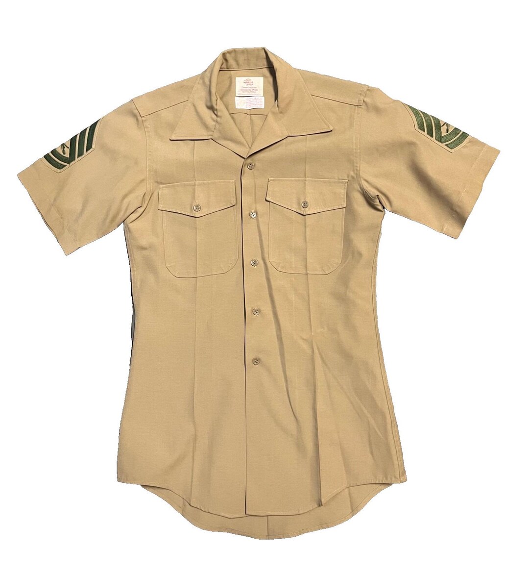 Vintage 1960s USMC Khaki Uniform Shirt Short Sleeve Poly Wool Blend ...