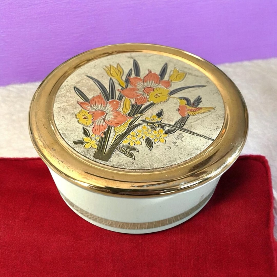 Art of Chokin Trinket Box Porcelain Hummingbird Floral Motif - Etsy