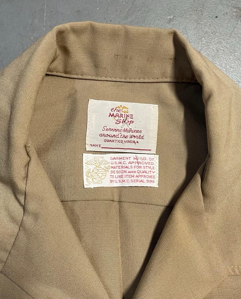 Vintage 1960s USMC Khaki Uniform Shirt Short Sleeve Poly Wool Blend ...