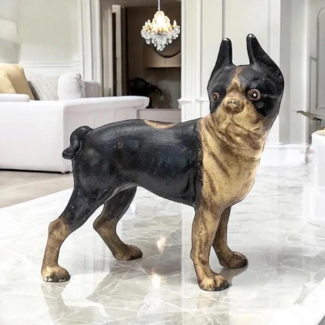Large Cast Iron Boston Terrier Dog Bank - Antique Finish - Vintage Dog ...