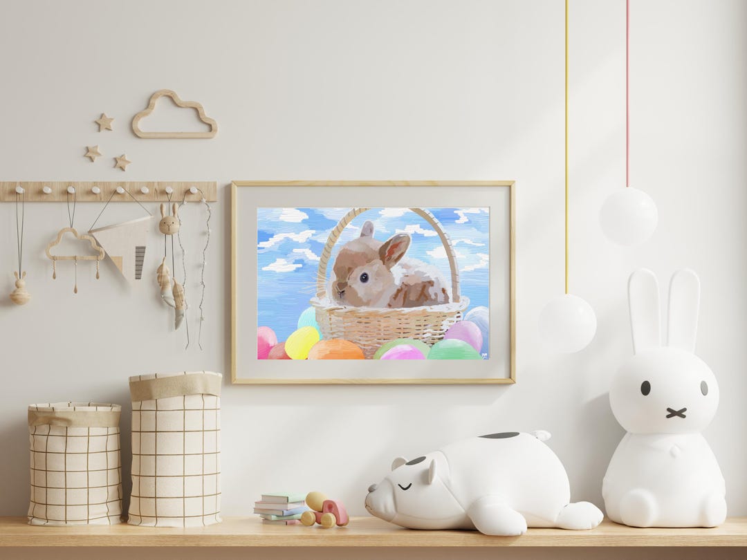 Adorable Easter Bunny Oil Paint Effect | Spring Rabbit in Basket ...