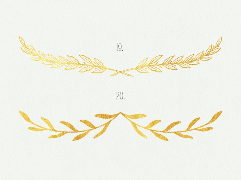 Gold Floral Clipart, Foliage Clipart, Gold Floral Elements, Botanical ...