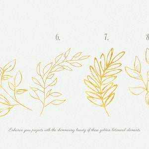 Gold Floral Clipart, Foliage Clipart, Gold Floral Elements, Botanical ...