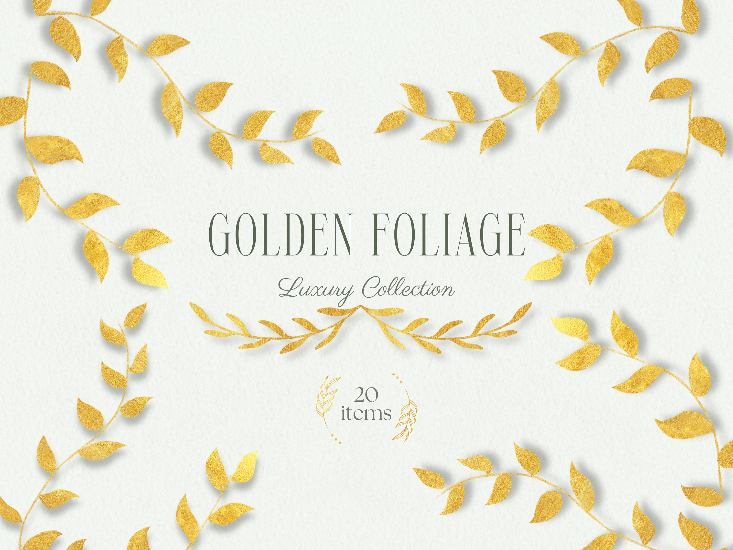 Gold Floral Clipart, Foliage Clipart, Gold Floral Elements, Botanical ...