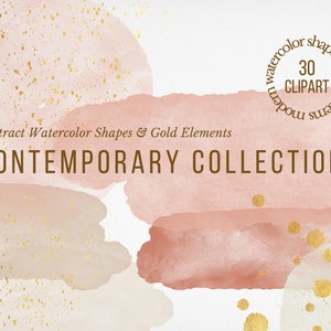 20 Pastel and 10 Gold Abstract Designs, Watercolor Clipart, Abstract ...