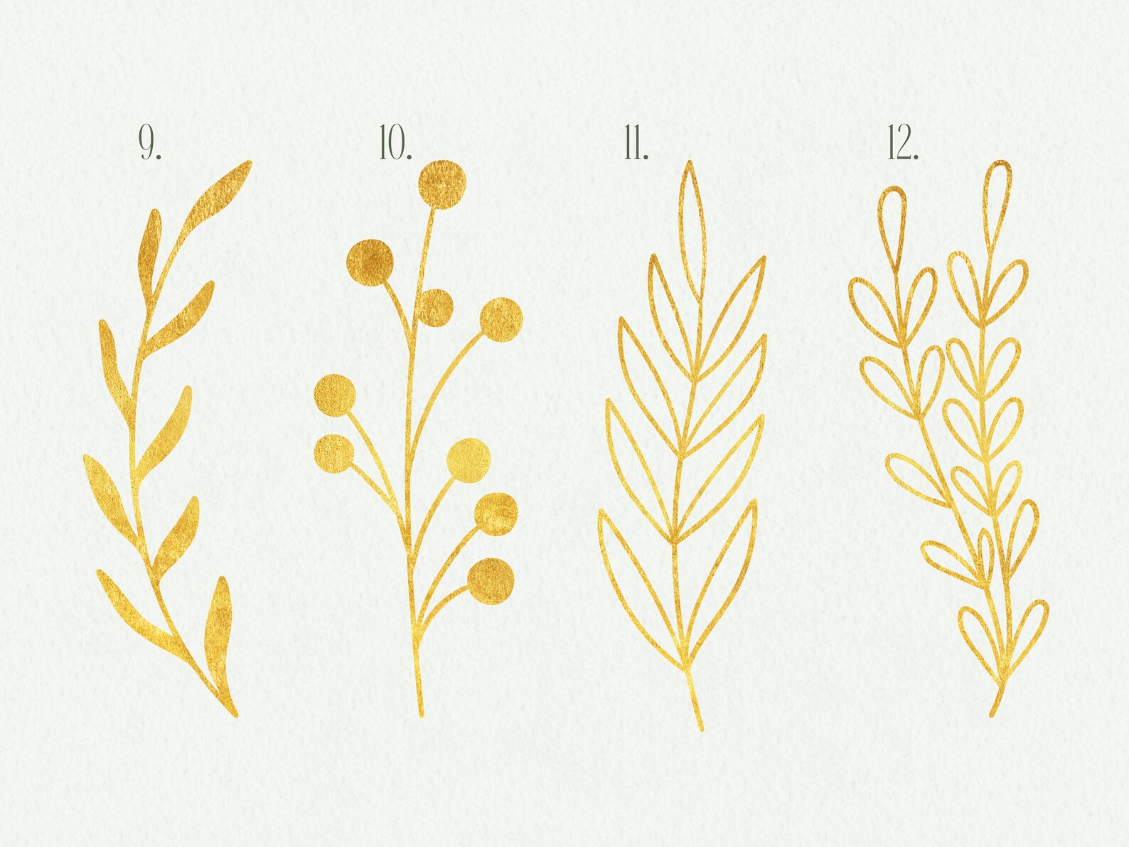 Gold Floral Clipart, Foliage Clipart, Gold Floral Elements, Botanical ...