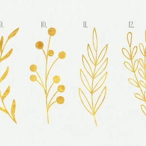 Gold Floral Clipart, Foliage Clipart, Gold Floral Elements, Botanical ...