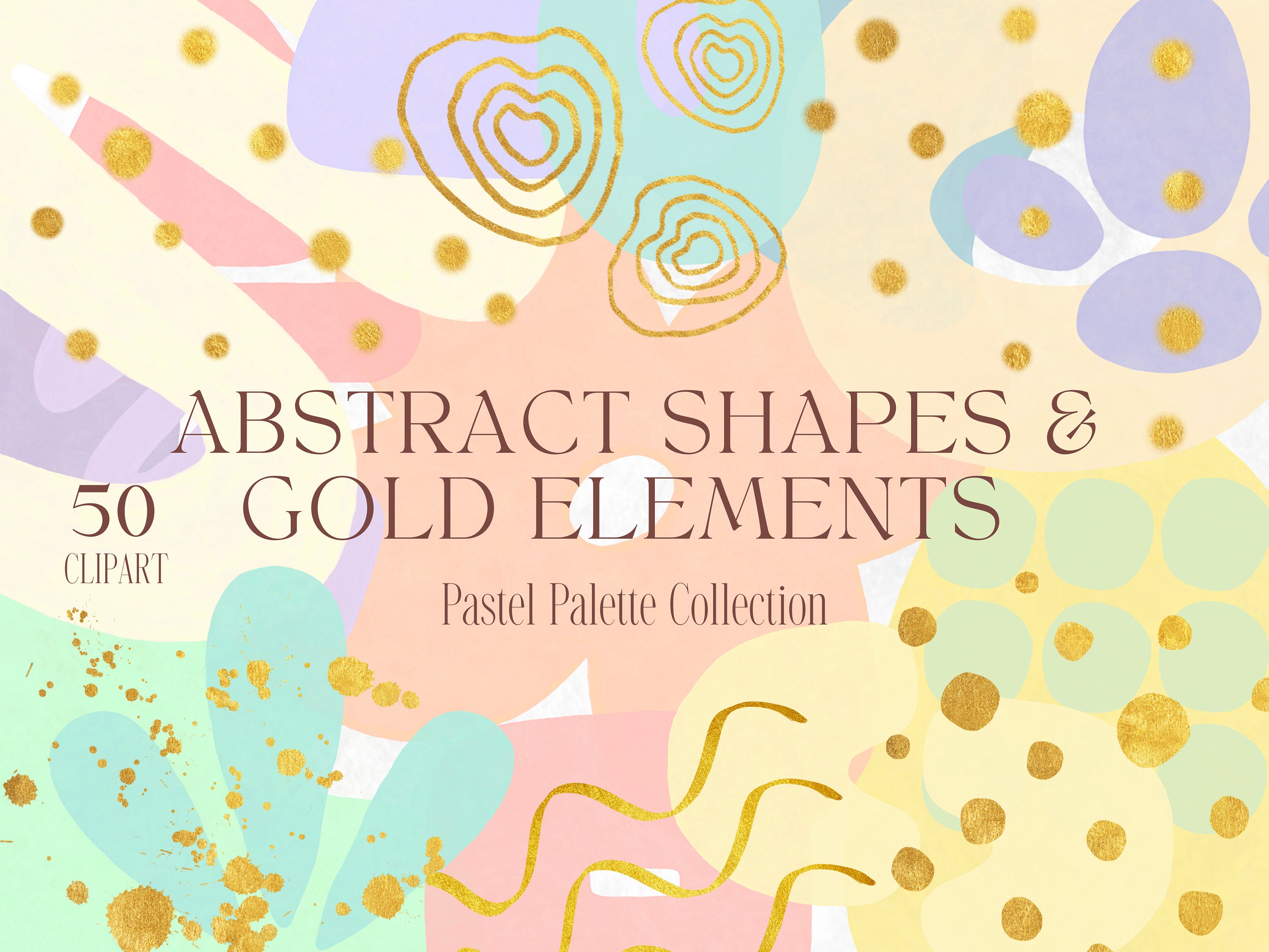 30 Pastel and 20 Gold Abstract Designs, Watercolor Designs, Abstract ...