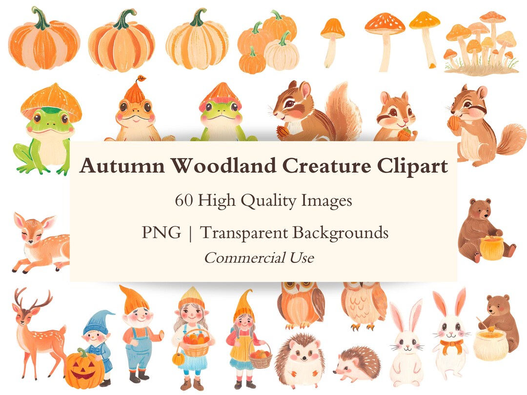 Cozy Autumn Woodland Animals Clipart | Fall Animal Colored Pencil ...
