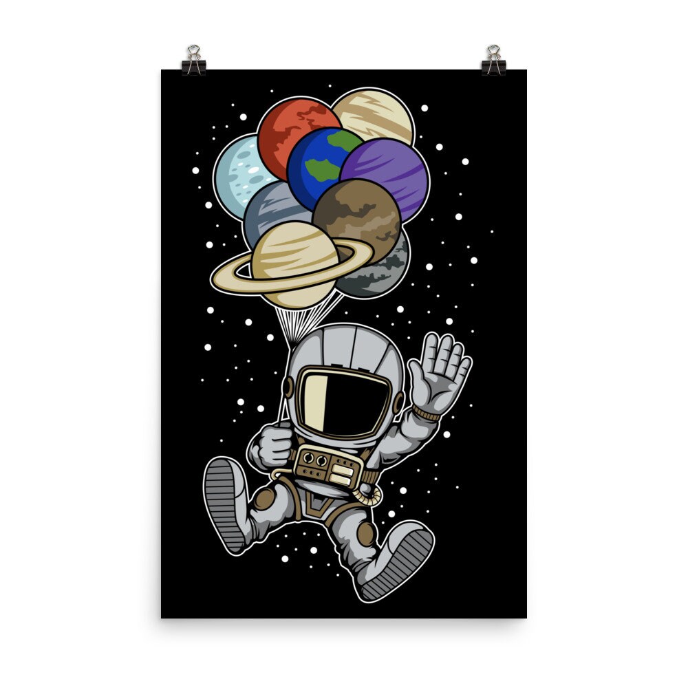 Astronaut Balloon Planets Matte Poster - Etsy